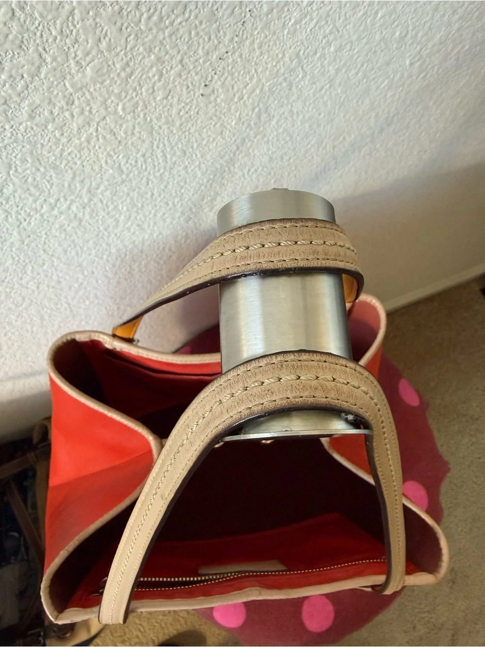 Coach | Bags | Coach F2434 Coral Red Orange Saffiano Leather City Tote ...